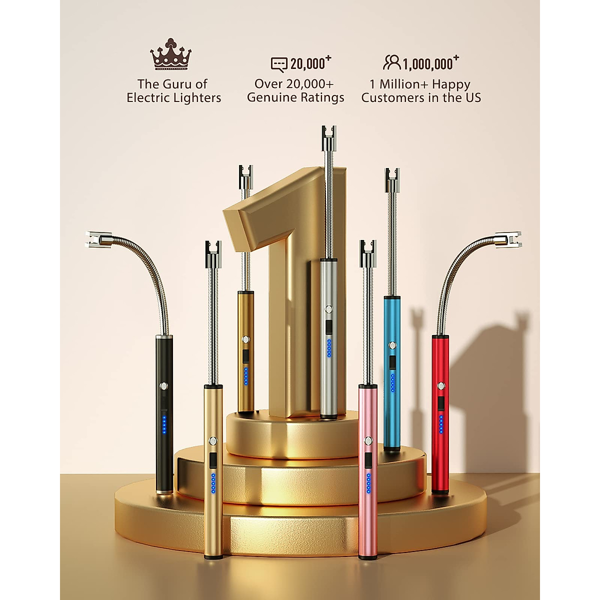 RONXS Lighter Electric Lighter Rechargeable Arc Type C Candle Lighters with LED Battery Display, Flexible Neck Windproof Flameless Plasma Long Lighters for Candle BBQ Camping (Red&Blue)