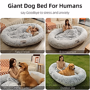 Large Dog Bed 75" L * 50" W * 14" Th Dog Beds for Large Dogs Giant Dog Bed Human Size Dog Bed for People 30D Sponge Bean Bag Bed Detachable Grey