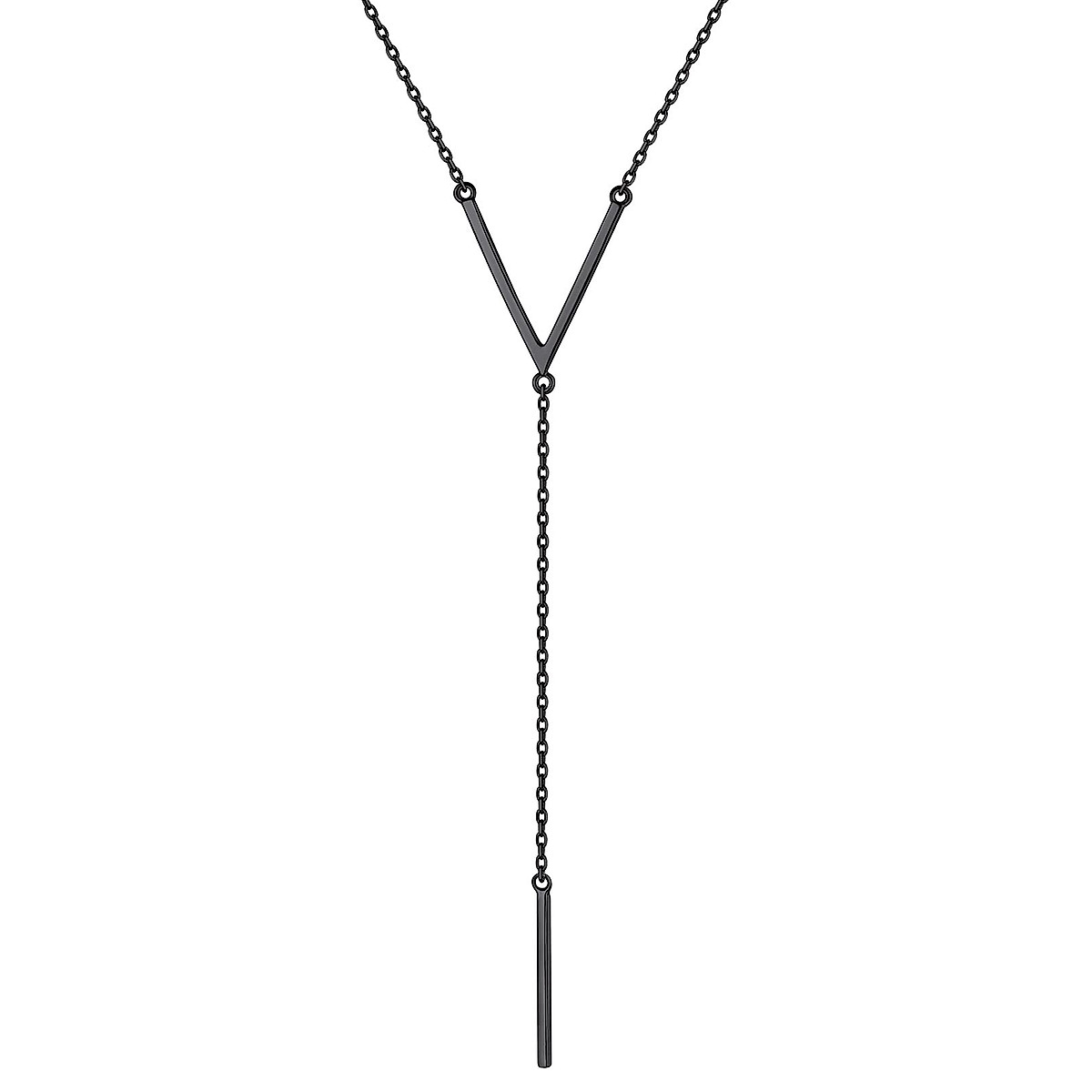 ChicSilver Black Bar Drop Y Necklace for Women Sterling Silver Minimalist Lariat Y-Shaped Necklace Delicate Simple Bar Pendant Long Necklace