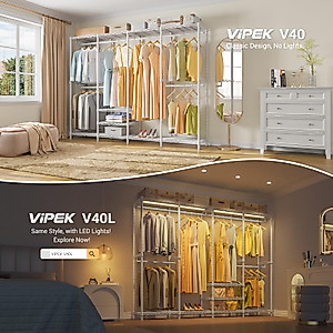 VIPEK V40 Wire Garment Rack Heavy Duty Clothes Rack for Hanging Clothes, Multi-Functional Bedroom Clothing Rack Freestanding Closet Wardrobe Rack, 76" L x 15.7" W x 76.4" H, Max Load 1110lbs, White