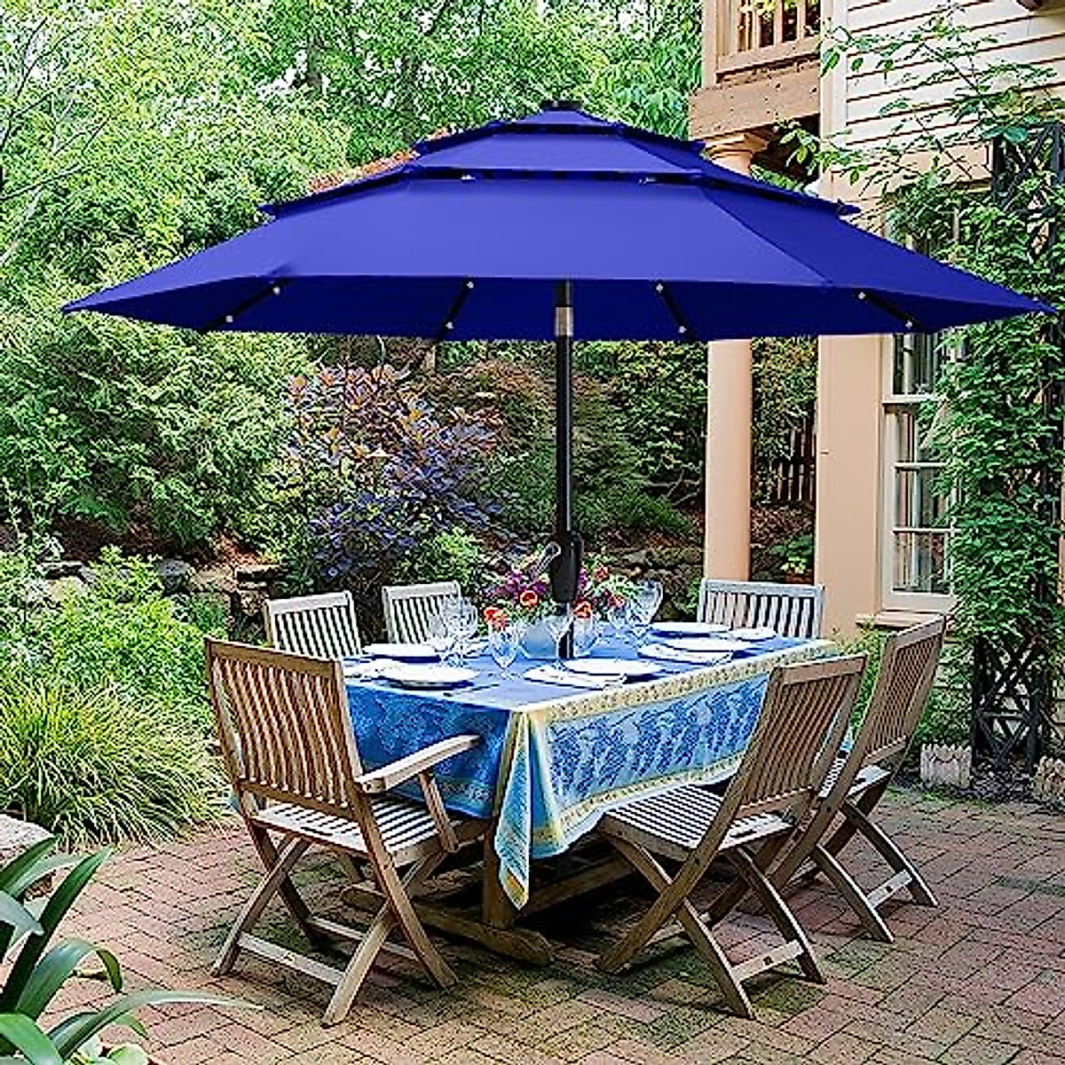 ABCCANOPY Solar Led Patio Umbrellas 3-Tiers 11FT (Blue)