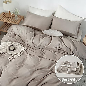 ATsense Duvet Cover King Size, 100% Washed Cotton Linen Feel Super Soft Comfortable, 3-Piece Tannish Linen Grey Duvet Cover Bedding Set, Durable and Easy Care, Simple Style Farmhouse Comforter Cover