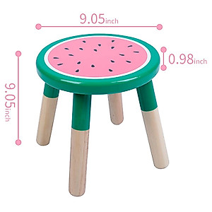 RUYU 9 Inch Kids Solid Hard Wood Fruit Chair, Crafted Hand-Painted Wood with Assembled Four-Legged Sitting Stool, Bedroom, Playroom, Watermelon Furniture Stool for Children(Watermelon)