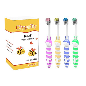 Clypolly Kids Bee Toothbrush, Soft Bristle Individually Wrapped Toothbrushes, Child Sized Brush Head, for Toddlers Girls and Boys 3-12 Years Pack of 12