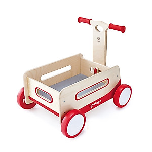 Hape Wooden Wagon Push and Pull Toy| Baby Learning Walker with Wheels for Toddlers Age 1 Year Old and up