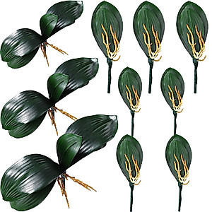 Waydress 10 Pieces Artificial Phalaenopsis Orchid Leaves Faux Orchid Leaves Real Latex Touch Artificial Orchid Leaves for Flowers Garden Bonsai Home Office Table Decor, 3 Sizes