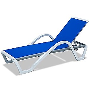 domi outdoor living Patio Chaise Lounge Adjustable Aluminum Pool Lounge Chairs with Arm All Weather Pool Chairs for Outside,in-Pool,Lawn (Blue)