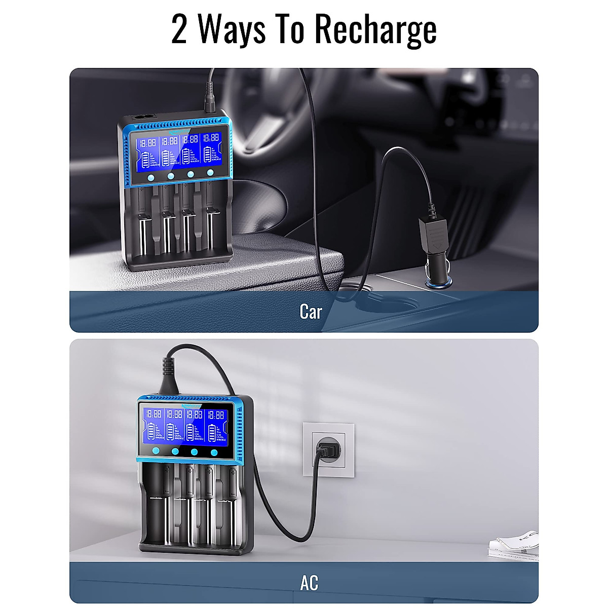 18650 Battery Charger, Keenstone Smart Universal Charger LCD Display for Rechargeable Batteries Ni-MH Ni-Cd AA AAA Li-ion LiFePO4 IMR 10440 14500 16340 RCR123A 26650