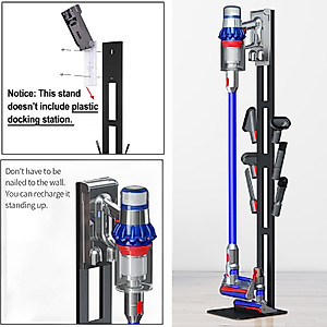 Docking Station Holder Vacuum Stand Rack Compatible with V15 Detect, V11 V10 V8 V7 V6 Cordless Vacuum Cleaners, Floor Docking Station Metal Organizer Bracket with 6 Hooks, Matte Black