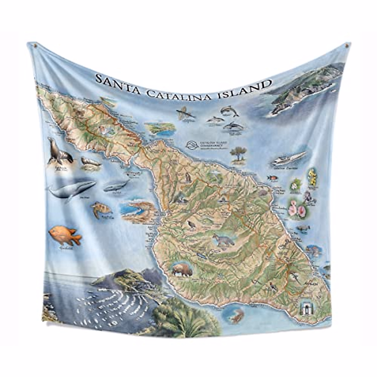 Catalina Island Map Fleece Blanket - Hand-Drawn Original Art - Soft, Cozy, and Warm Throw Blanket for Couch - Unique Gift - 58"x 50"