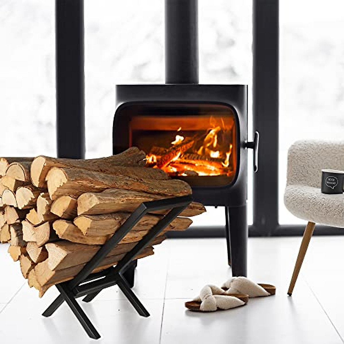 EALPVIS Firewood Rack Holder Outdoor: Heavy Duty Firewood Holder Stand - Wrought Iron Wood Holder Log Rack for Fire Wood Storage