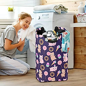 Tarity Pigs Donuts Cakes Laundry Hamper 52L Large Laundry Baskets Oxford Collapsible Dirty Clothes Tote Storage Bag with Handles Foldable Washing Basket Bin for Bedroom Bathroom Closet