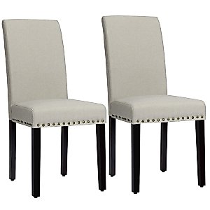 Giantex Upholstered Dining Chairs Set of 2, Fabric Side Chairs with Wood Legs, Soft Padded Seat, Nailhead Trim, Armless Parsons Dining Chair, Ideal for Dining Room, Kitchen, Living Room, Light Sage