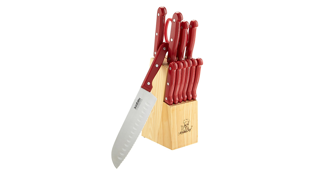 Masterchef 13-Pc Red Knife Set with Block - Never Sharpen!