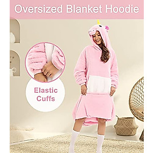 Wearable Blanket Hoodie Oversized Sherpa Blanket Sweatshirt for Women Men Adult teens With Cute Animal Hood and Giant Pocket