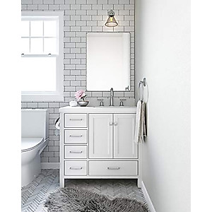 ARIEL 37" White Bathroom Vanity with 1.5" Edge Pure White Quartz Countertop & Backsplash, Right Rectangular Sink, 2 Soft Closing Doors, 5 Full Extension Dovetail Drawers, Brushed Nickel