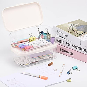 Tecbeauty 2PCS Cosmetic Storage Organizer Box with Lid,Clear Plastic Big Containers for Bedroom, Bathroom Vanity Shelf or Cabinet