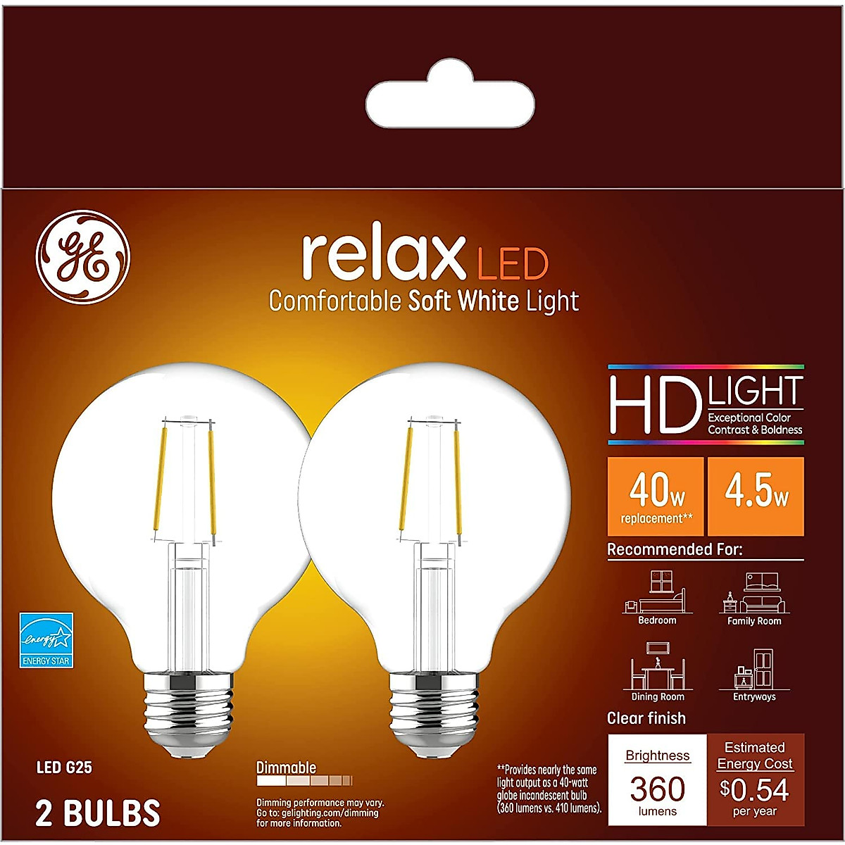 GE Lighting 31536 LED Light Bulbs, G25, Clear Soft White, 350 Lumens, 4.5-Watts, 2-Pk. - Quantity 44