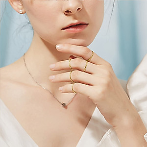 MILACOLATO Gold Rings for Women | 1mm Thin Stainless Steel Bands Rings | Midi Thumb Pinky Toe Stacking Kunckle Rings 7Pcs | Rounded Comfort-Fit Size 3/4/5/6/7/8/9