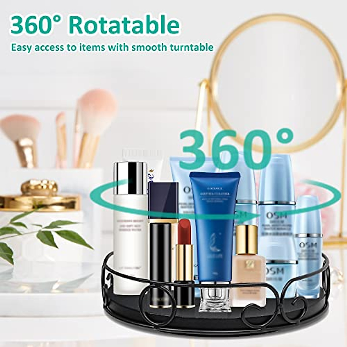 Lazy Susan Organizer Turntable 9inch, TGGDGG Lazy Susan Turntable for Cabinet Kitchen Pantry Fridge Bathroom Storage and Organization, Spice Rack -Wood, Black, 9''