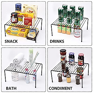 yaenoei Set of 4 - Kitchen Storage Shelf Rack (13.1 x 10.2 Inch)/Plastic Feet - Medium - Steel Metal - Rust Resistant Finish - Cups, Dishes, Cabinet & Pantry Organization - Kitchen (Black)