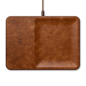 Courant Catch:3 Classics - Italian Leather Wireless Charging Station and Valet Tray (Saddle) - Compatible with iPhone 15, 14, 13, 12, 11, Galaxy S21, S20, Note, AirPods, AirPods Pro