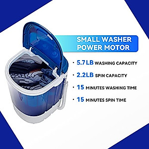 ZENY Portable Mini Washing Machine 5.7 lbs Washing Capacity Semi-Automatic Compact Washer Spinner Small Cloth Washer Laundry Appliances for Apartment, RV, Camping, Single Translucent Tub