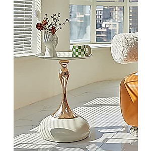 LUGSHIREE Small Round End Tables, Metal Side Table,Modern Space Saving Pedestal Minimalist Table Nightstand for Living Room Apartment Bedroom(Ivory White)