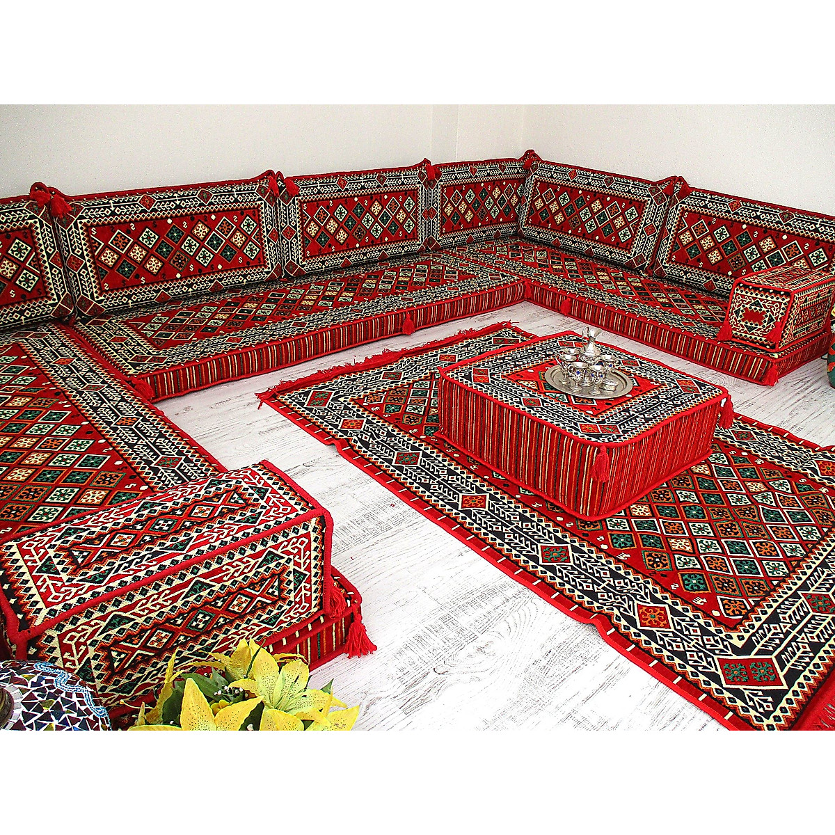 Arabic U Shaped Floor Sofa, Arabic Floor Seating, Arabic Majlis Sofa, Arabic Couches, Arabic Living Room Furniture