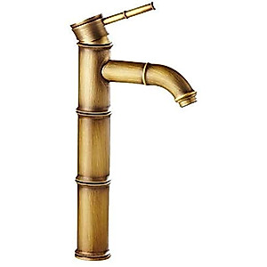 SBTXHJWCGLD Kitchen Sink Faucet Basin Tap Retro Faucet Single Lever, Bath Faucet Cold Hot Water Bronze Bamboo Festival for Bathroom Washroom Bath, High Spout, Antique Copper, Brushed with Conn