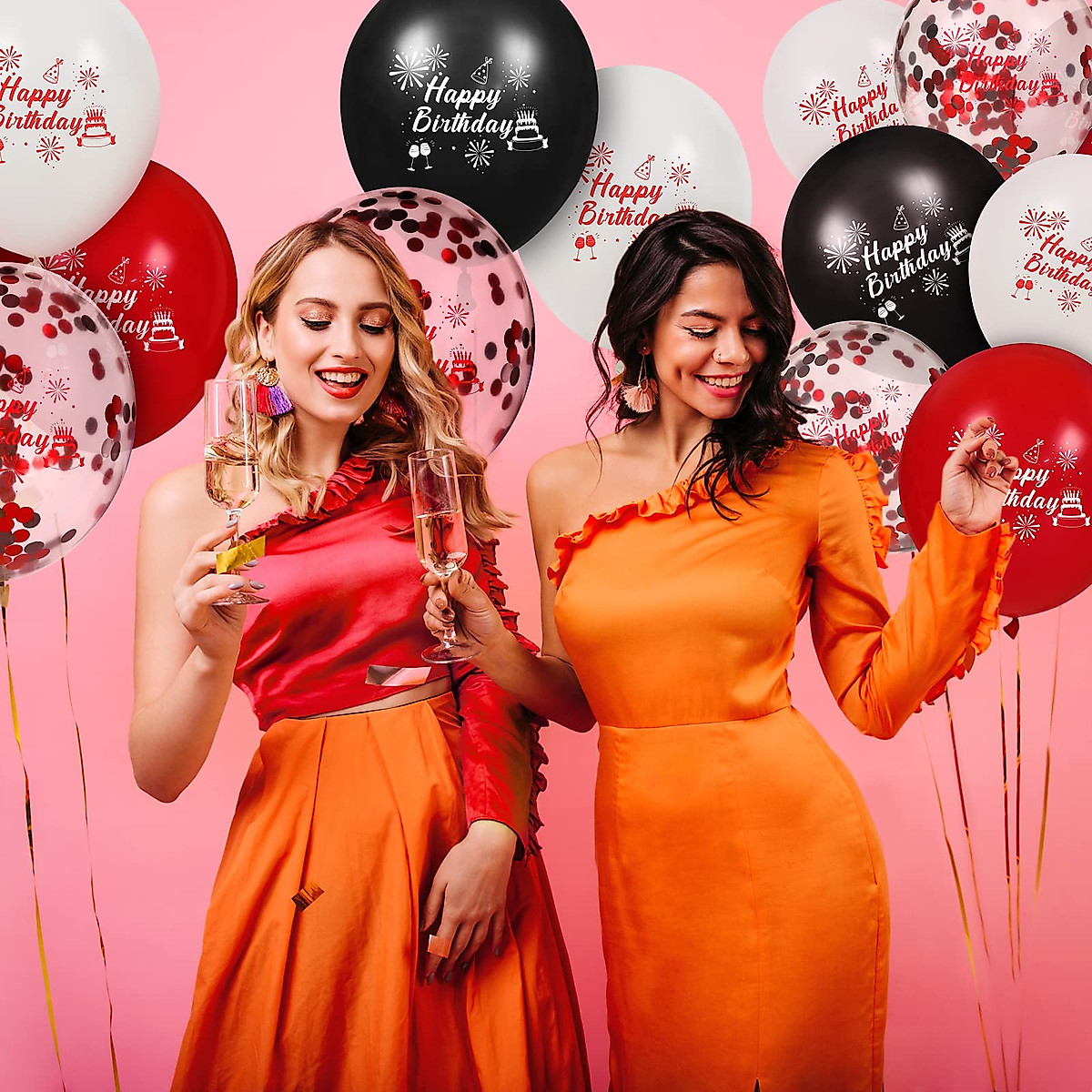 16 Pcs Red Black Confetti Latex Balloons, 12 Inch Red Black and White Happy Birthday Decoration Balloons for Red Black Themed Men Women Birthday Wedding Anniversary Graduation New Year Party Supplies