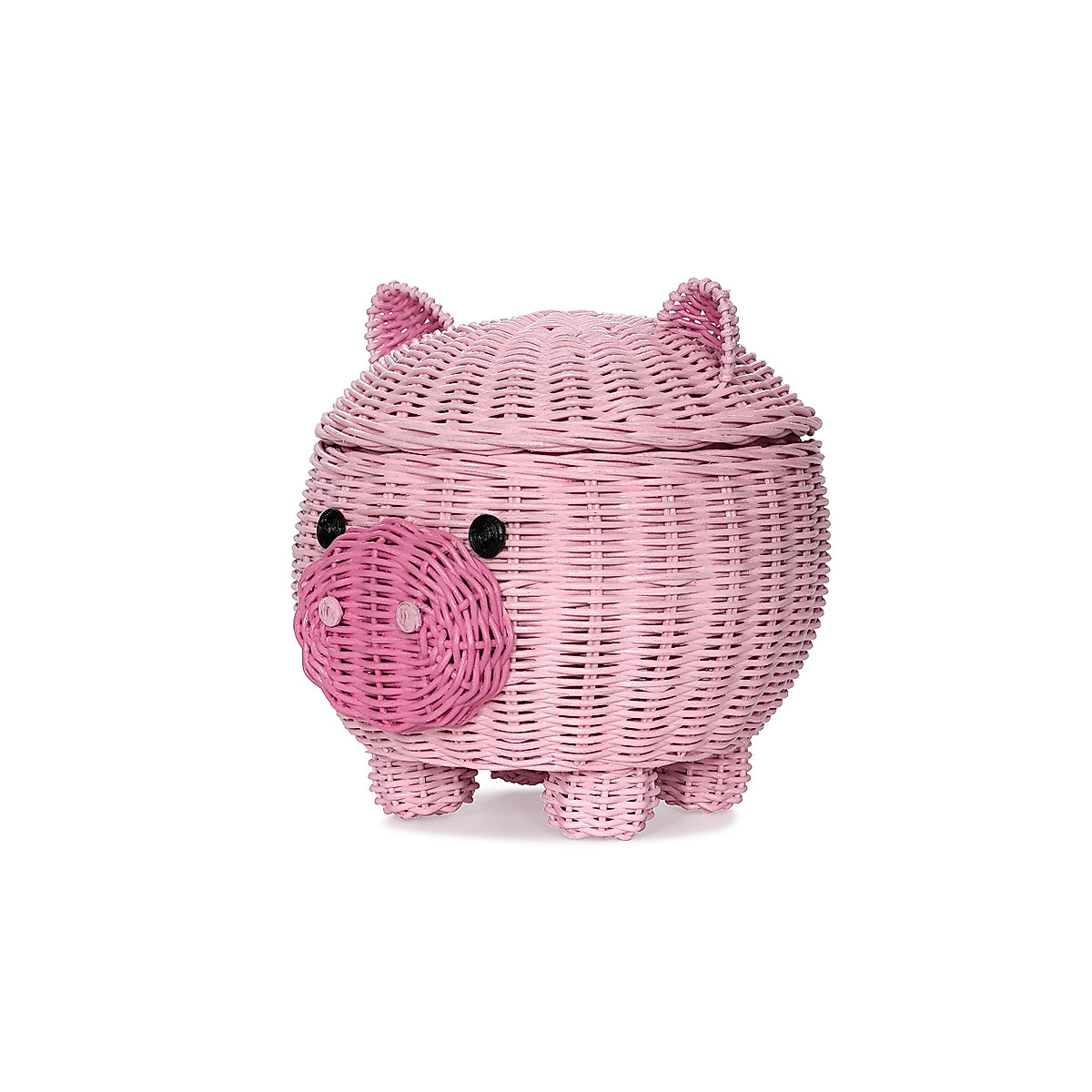G6 COLLECTION Pig Rattan Storage Basket with Lid Decorative Bin Home Decor Hand Woven Shelf Organizer Cute Handmade Handcrafted Nursery Gift Animal Decoration Artwork Wicker Pink Piggy (Large)