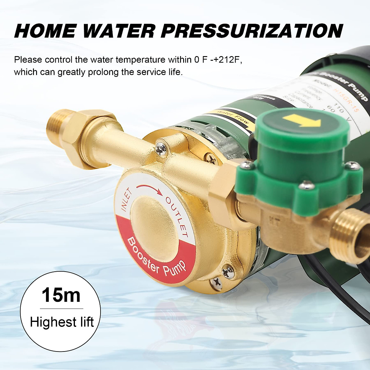 KOLERFLO 90W Water Pressure Booster Pump 115VAC,317 GPH,21.7 PSI Household Automatic Shower Booster Pump with Water Flow Switch for Home/Shower (H15GR-10)