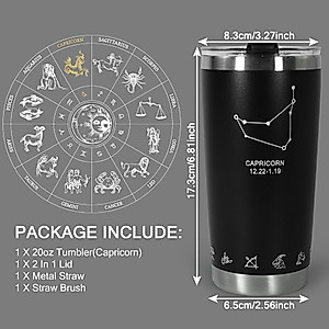 sweet grain 20oz Coffee Tumbler - Stainless Steel Double Wall Insulated Constellation Tumbler with Lid and Straw, Personalized Zodiac Gifts for Birthday/Bachelor Party - Capricorn