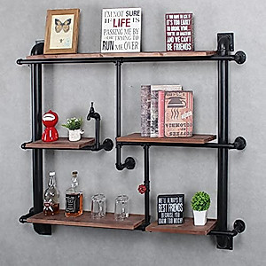 Industrial Pipe Shelving,Rustic Wooden&Metal Floating Shelves,Home Decor Shelves Wall Mount Display Racks,Decorative Accent Wall Book Shelf for Kitchen or Office Organizer,Grey