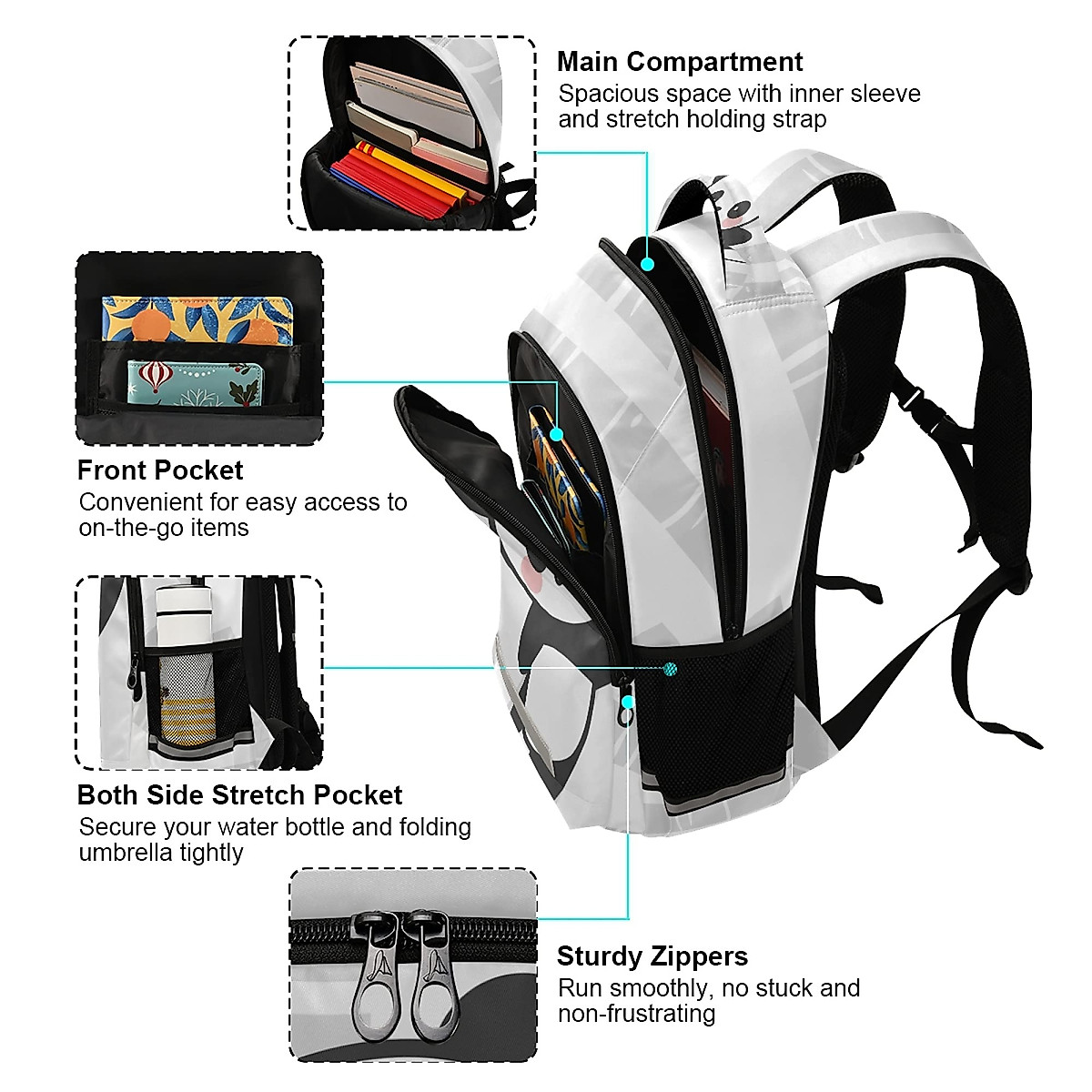 ALAZA Hello Panda Baby Shower Cute Animal Backpack Purse for Women Men Personalized Laptop Notebook Tablet School Bag Stylish Casual Daypack, 13 14 15.6 inch