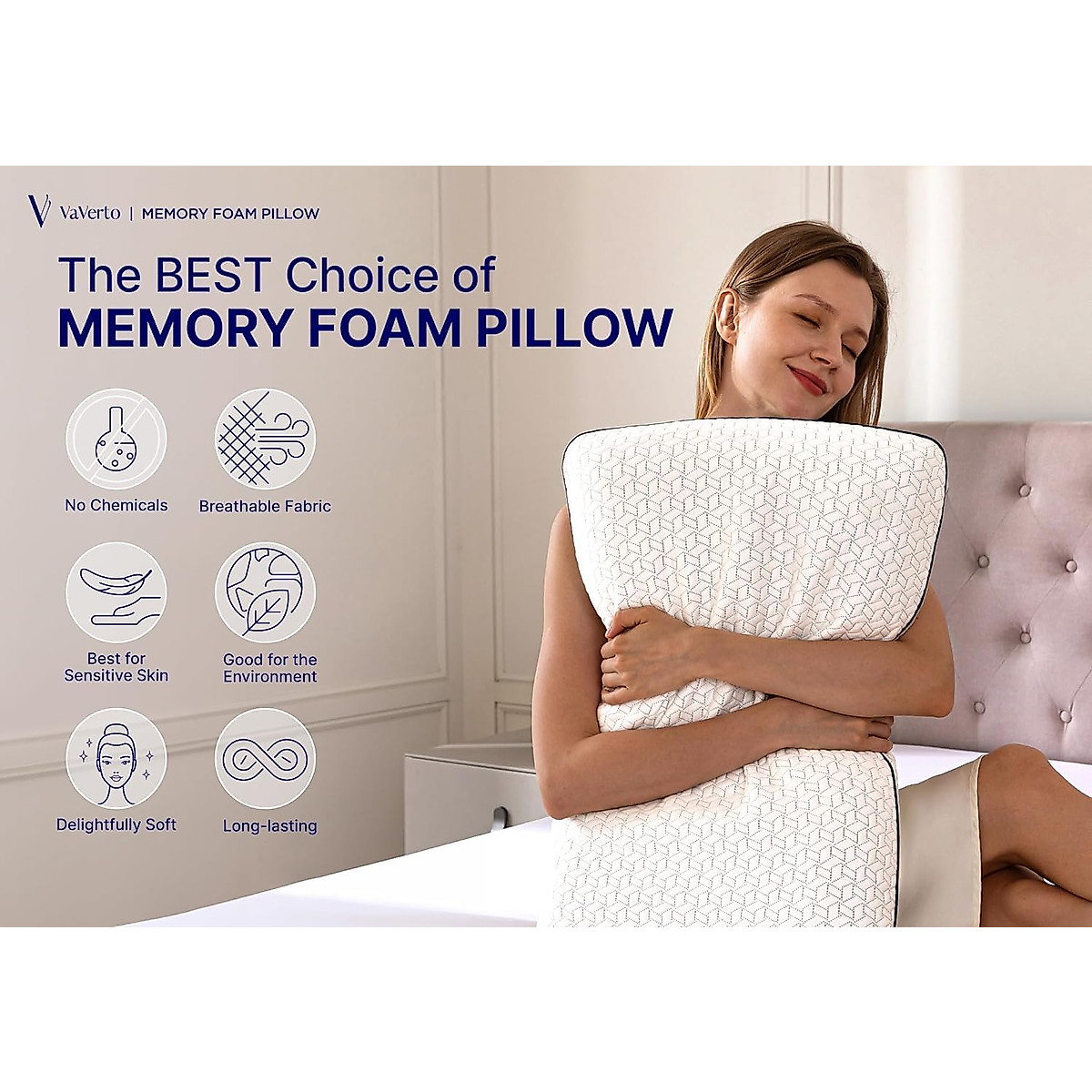 Vaverto Gel Memory Foam Pillow - Queen Size - Ventilated, Premium Bed Pillow with Washable and Bamboo Pillow Cover, Cooling, Orthopedic Sleeping, Side and Back Sleepers - College Dorm Room Essentials