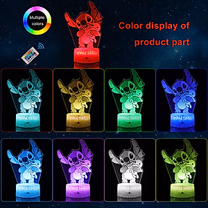 DRYLF Stitch Gifts for Girls Stitch Night Light with Remote & Smart Touch 16 Colors Changing Dimmable Stitch Lamp Cool Room Decor Bedside Lamp for Bedroom Boys Girls