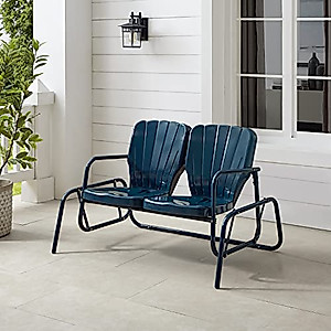 Crosley Furniture CO1032-NV Ridgeland Retro Outdoor Metal Loveseat Glider, Navy Gloss