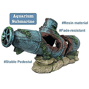 SLOCME Aquarium Submarine Ornaments Shipwreck Decorations - Resin Material Sunken Ship Decorations Eco-Friendly for Aquarium Environments Accessories