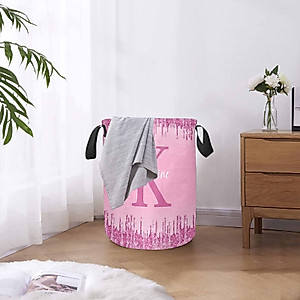 Personalized Hampers Custom Laundry Basket Pink Flow With Name Custom Laundry Hamper Dirty Clothes Basket Collapsible Storage Basket With Handle For Bathroom Living Room Bedroom