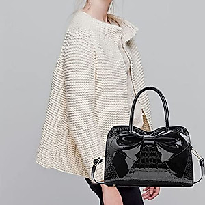 XingChen Shiny Women Handbag Patent Leather Bowknot Purse Charm Glossy Top-Handle Satchel Tote Fashion Shoulder Bag(Black)