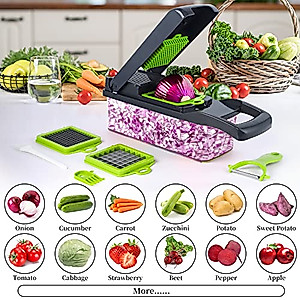 Vegetable Chopper, Pro Onion Chopper, 14 in 1Multifunctional Food Chopper, Kitchen Vegetable Slicer Dicer Cutter,Veggie Chopper With 8 Blades,Carrot and Garlic Chopper With Container (Grey)…