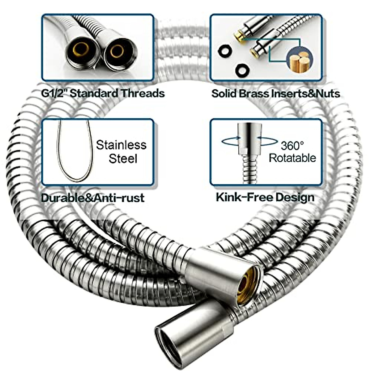 BRIGHT SHOWERS High Pressure Handheld Shower Head Set, Hand Held Showerhead with 60 Inch Flexible Shower Hose and Adjustable Shower Arm Mount Bracket, Detachable Shower Wand, Brushed Nickel
