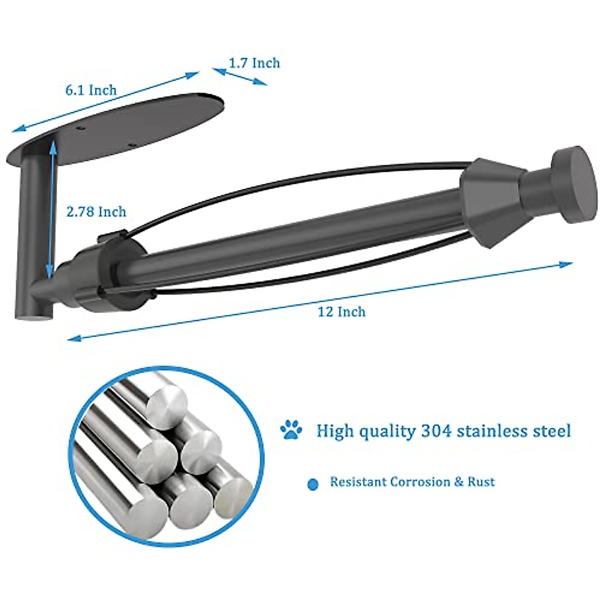 Paper Towel Holder Under Cabinet Wall Mount Paper Towel Holders with Damping Black Stainless Steel Kitchen Under Counter Hanging Paper Towels Rack with Self-Adhesive and Screws