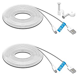 2 Pack 26FT Power Extension Cable for Wyze Cam V3,for Wyze Cam Pan V2,for Wyze Cam Pan,for WyzeCam,for Kasa Cam,for YI Dome Home,for Furbo Dog,for Nest Cam,Charging Data Sync Cord for Security Camera