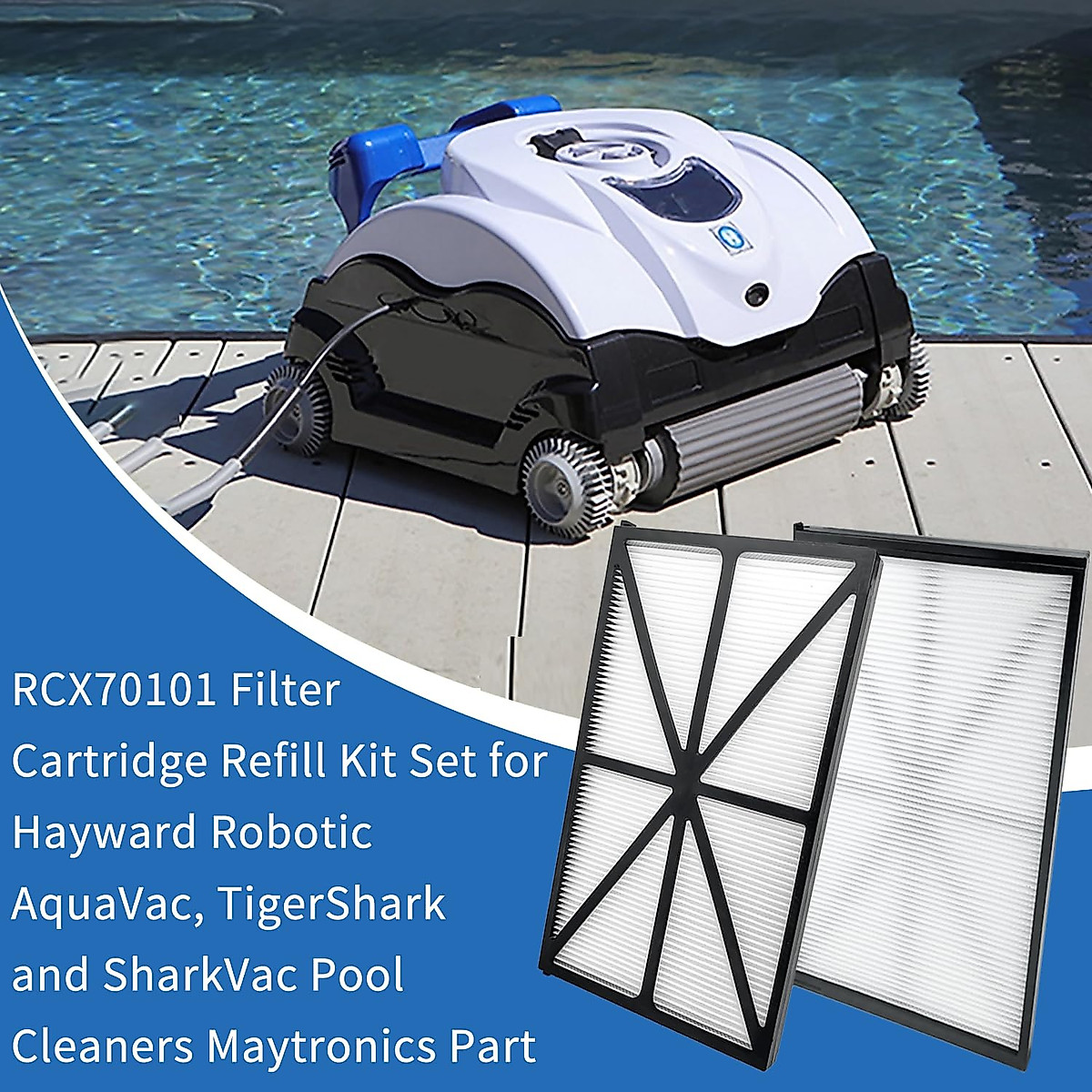 deawater 4PCS RCX70101 Filter Cartridge Refill Kit Set for Hayward Robotic AquaVac, TigerShark and SharkVac Pool Cleaners Maytronics Part