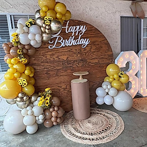 Lemon Yellow Brown Neutral Garland Arch Kit With Sand White Balloon 126pcs Sunflower Theme Birthday Wedding Party Baby Shower Bridal Shower Decoration