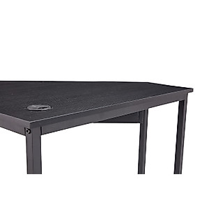 Triangle Computer Desk, Corner Desk with Pull-Out Keyboard Tray & Storage Shelves, Home Office Compact Desk, Gaming Table with Sturdy Steel Frame as Workstation for Small Space (Black)