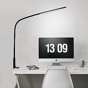 Psiven LED Desk Lamp, Swing Arm Table Lamp with Clamp, Flexible Gooseneck Architect Drafting Task Lamp(3 Lighting Modes, Dimmable, Memory Function) Eye Care Desk Light for Workbench, Monitor, Reading